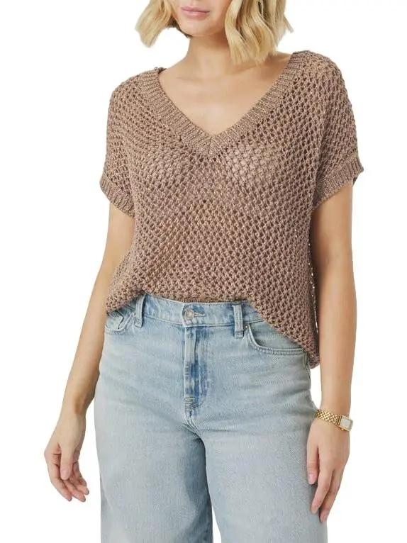 Splendid Nia Sequin Open Stitch Sweater - Wicker Beige