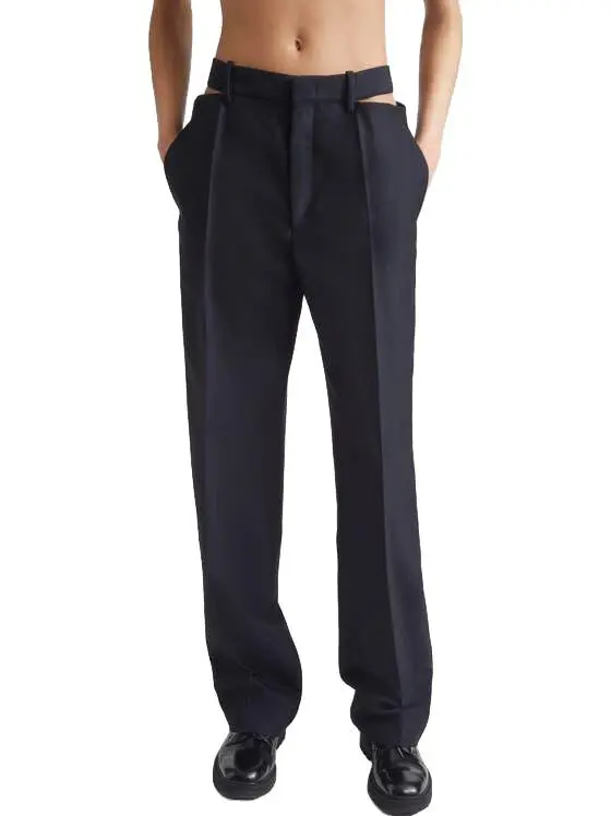 JIL SANDER Slashed Waist Wool & Mohair Straight Leg Pants - Midnight