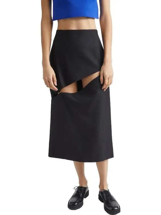 JIL SANDER Diagonal Slash Wool & Mohair Midi Skirt - Black