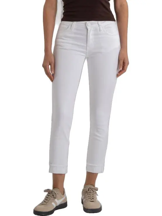 Kut From The Kloth Amy Frayed Mid Rise Crop Slim Straight Leg Jeans - Optic White