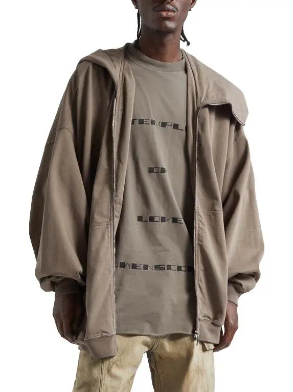 Rick Owens Mountain Hun Zip Hoodie - Dust