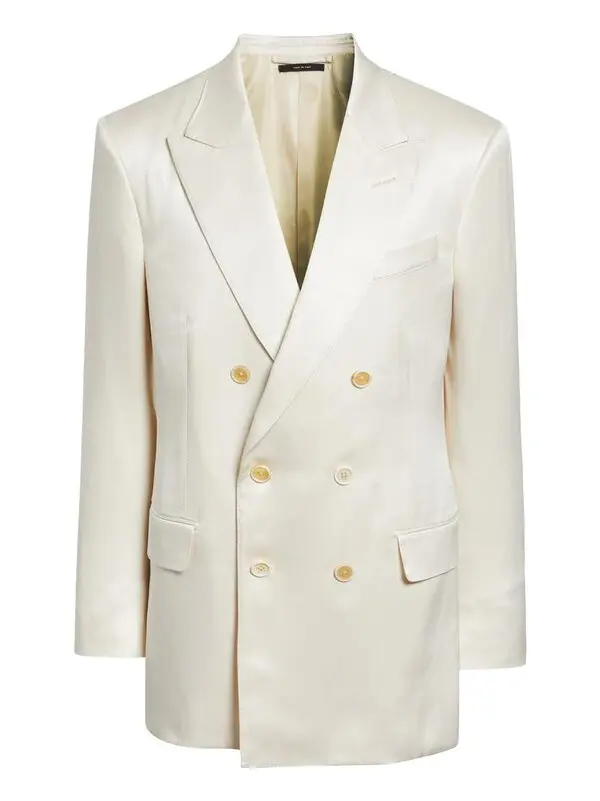 TOM FORD Double Breasted Silk Peached Gabardine Jacket - Ivory