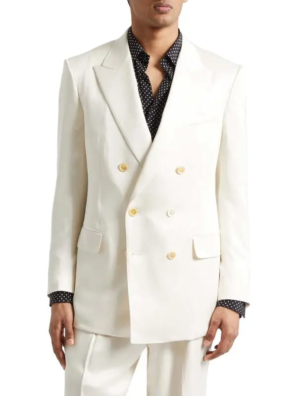 TOM FORD Double Breasted Silk Peached Gabardine Jacket - Ivory