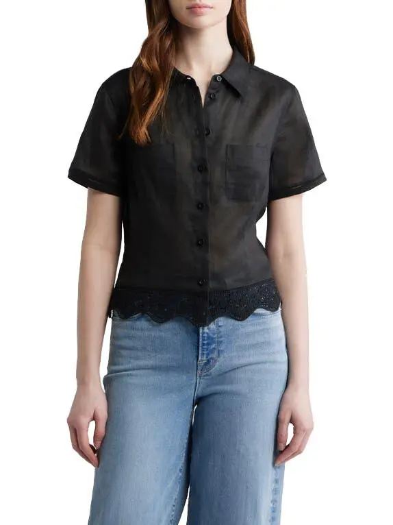 FRAME Embroidered Seaside Ramie Button-up Top - Black