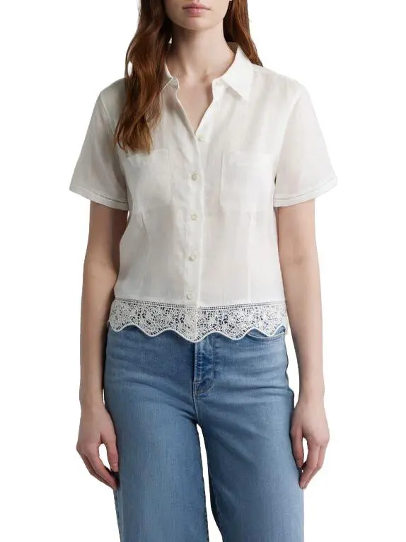 FRAME Embroidered Seaside Ramie Button-up Top - White