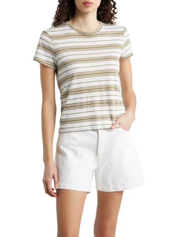 FRAME The Stripe Stretch Linen Baby T-shirt - Military Multi