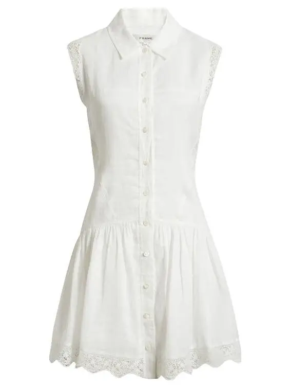 FRAME The Embroidered Ramie Button-up Dress - White