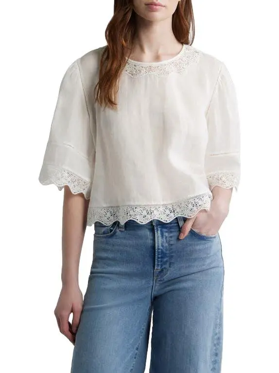 FRAME Embroidered Ramie Top - White