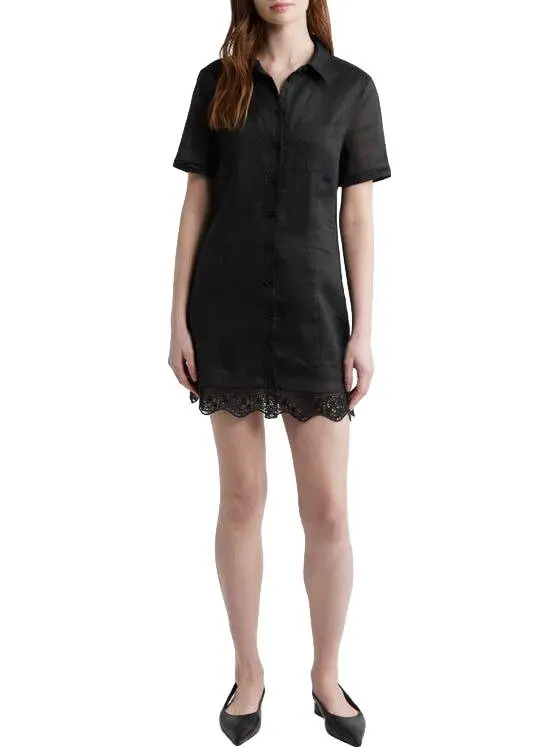 FRAME Embroidered Ramie Button-up Minidress - Black