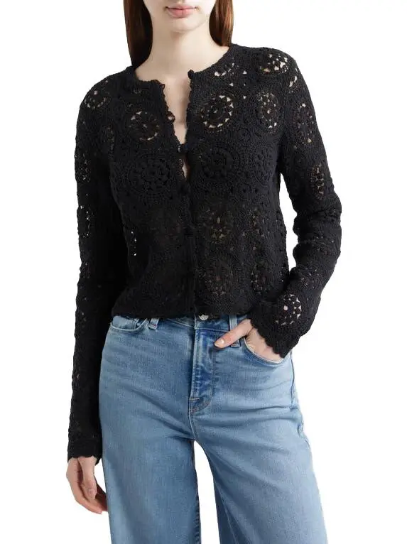 FRAME Crochet Cotton Button-up Cardigan - Black