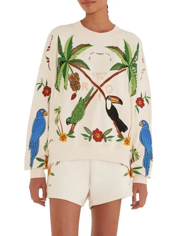 Farm Rio Coconut Trees Come To Rio Sweatshirt - Off-white