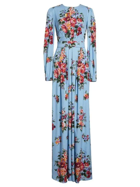 Dolce & Gabbana Flower Bouquet Print Long Sleeve Gown - Mazz.fiori F.celeste