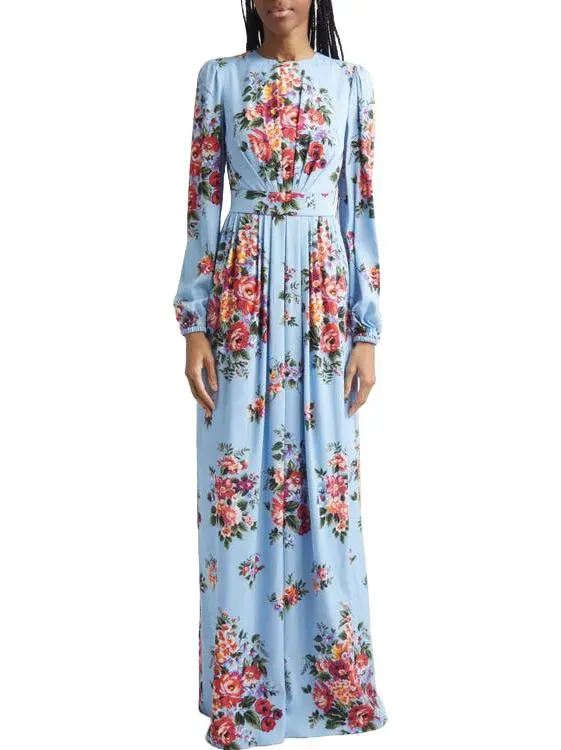 Dolce & Gabbana Flower Bouquet Print Long Sleeve Gown - Mazz.fiori F.celeste