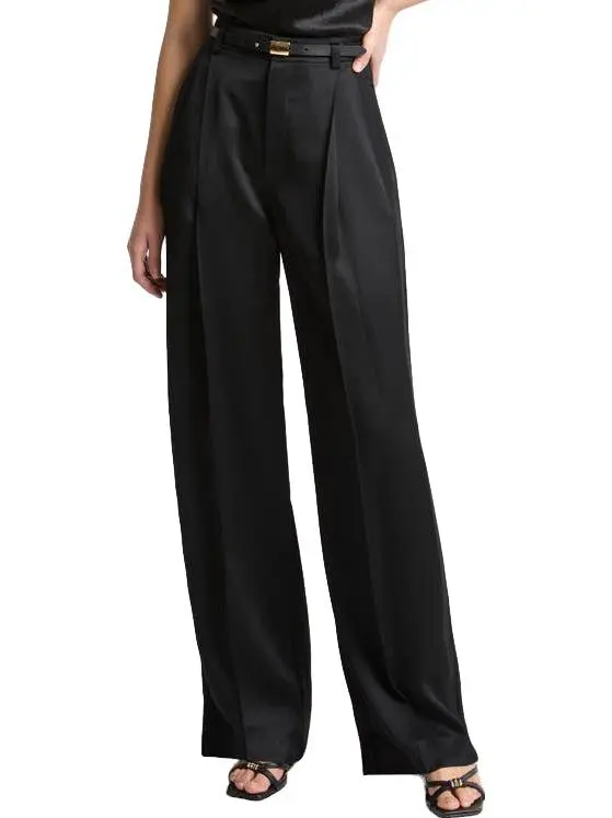 Vince Pleated High-waist Satin Pants - Black