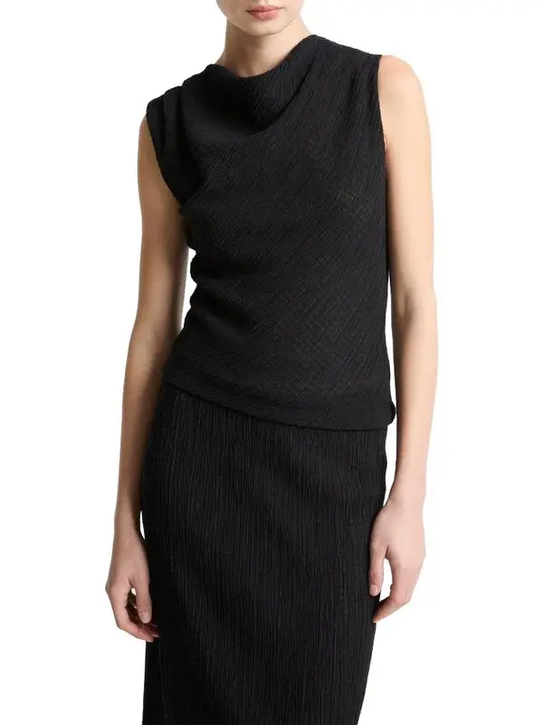 Vince Grid Cowl Neck Top - Black