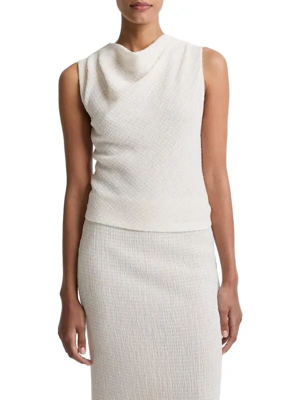 Vince Grid Cowl Neck Top - Chalk