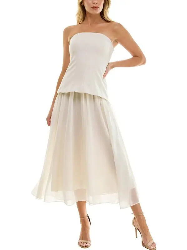 SOCIALITE Corset Strapless Mixed Media Maxi Dress - Ivory