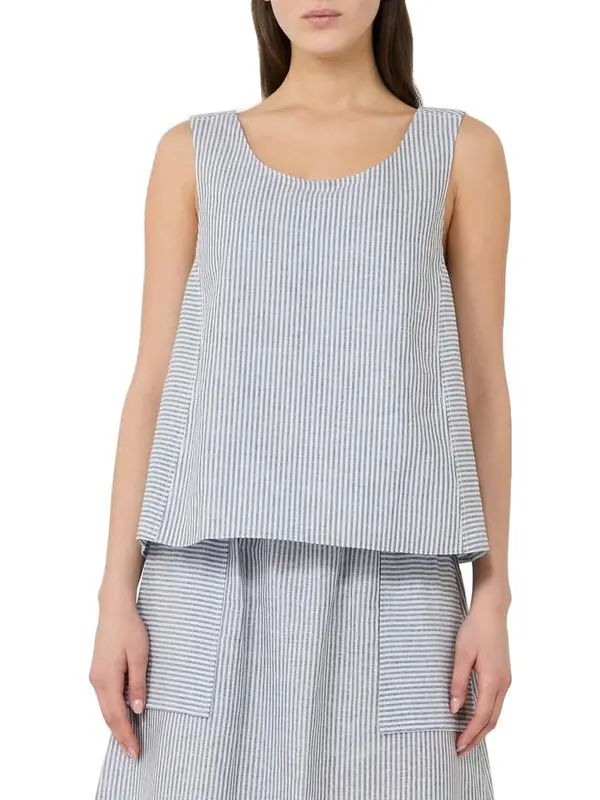 MM BY MAX MARA Stripe Linen Blend Tank - Sky Blue
