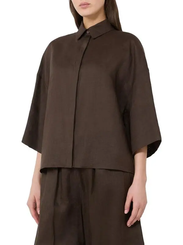 MM BY MAX MARA Linen Boxy Shirt - Dark Brown