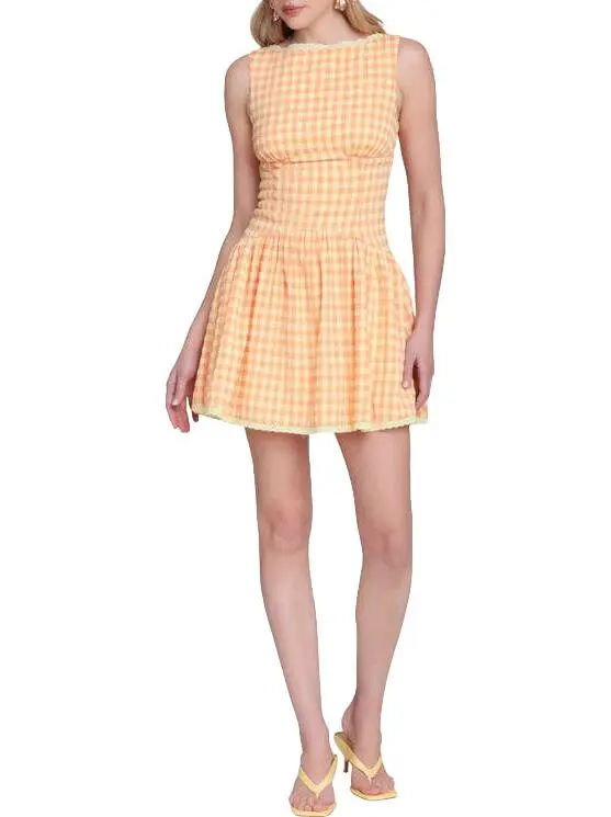 Avec Les Filles Fit & Flare Gingham Minidress - Bright Orange Gingham
