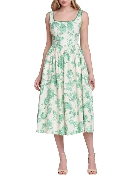Avec Les Filles Floral Print Panel Midi Dress - Parrot Fan