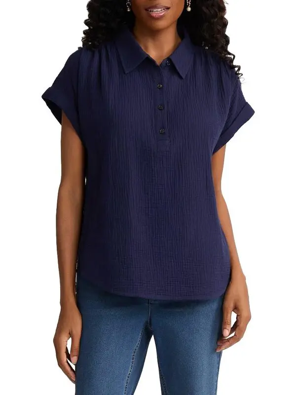 Jones New York Gauze Top - Pacific Navy