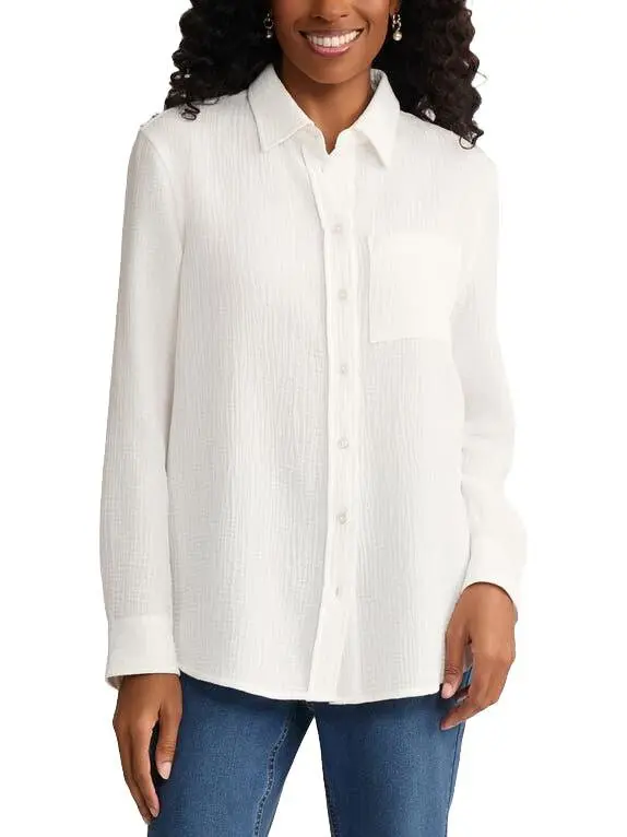 Jones New York Gauze Longline Shirt - Natural White