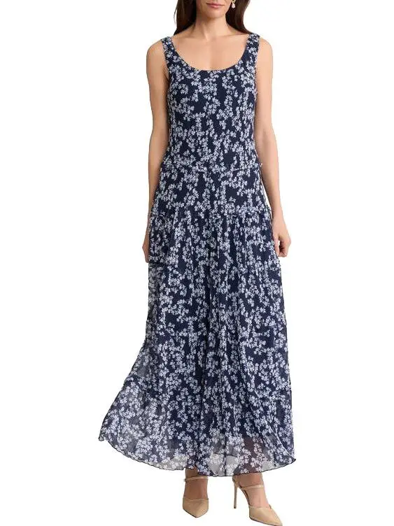 Jones New York Printed Sleeveless Maxi Dress - Pacific Navy/natural White
