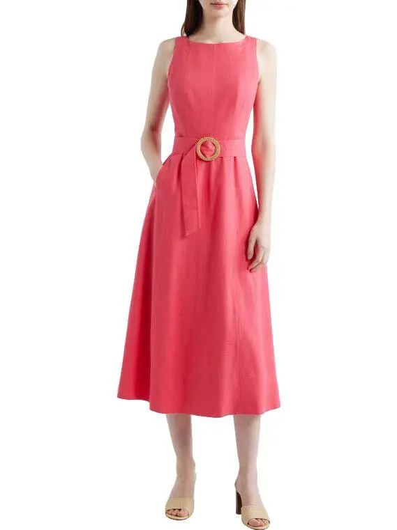 Eliza J Sleeveless Midi Dress With Removable Belt - Hot Pink