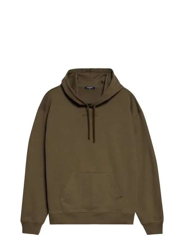 Balmain Paris Embroidered Cotton Hoodie - Uiv Khaki/multi