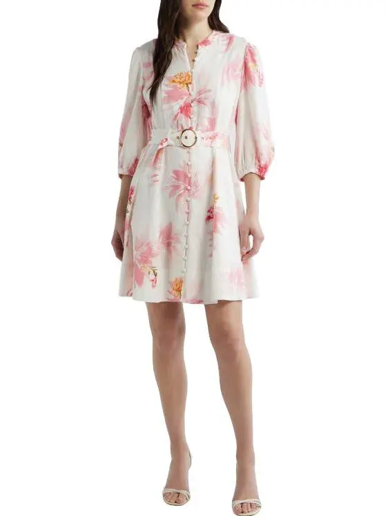 CECE DUPRAZ Floral Print Belted Dress - Lucent White
