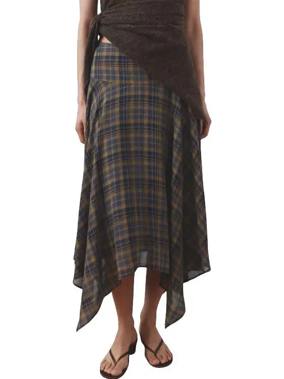 Mango Check Midi Skirt - Brown