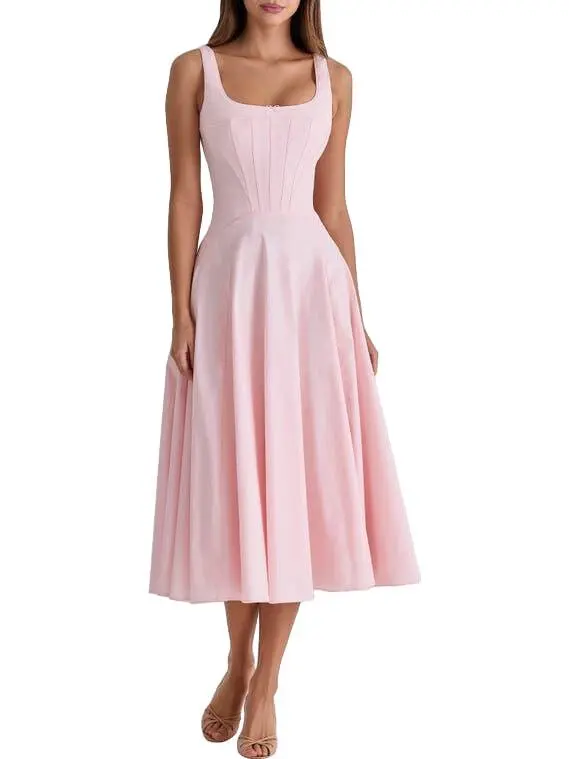 House Of Cb Lace-back Sleeveless Midi Dress - Pink
