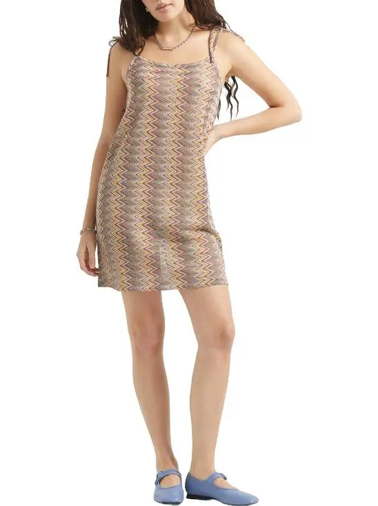 Brixton Cabana Mesh Tie Shoulder Minidress - Beige Zigzag