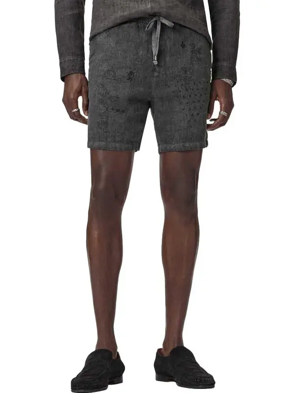 John Varvatos Daryl Linen Drawstring Shorts - Charcoal