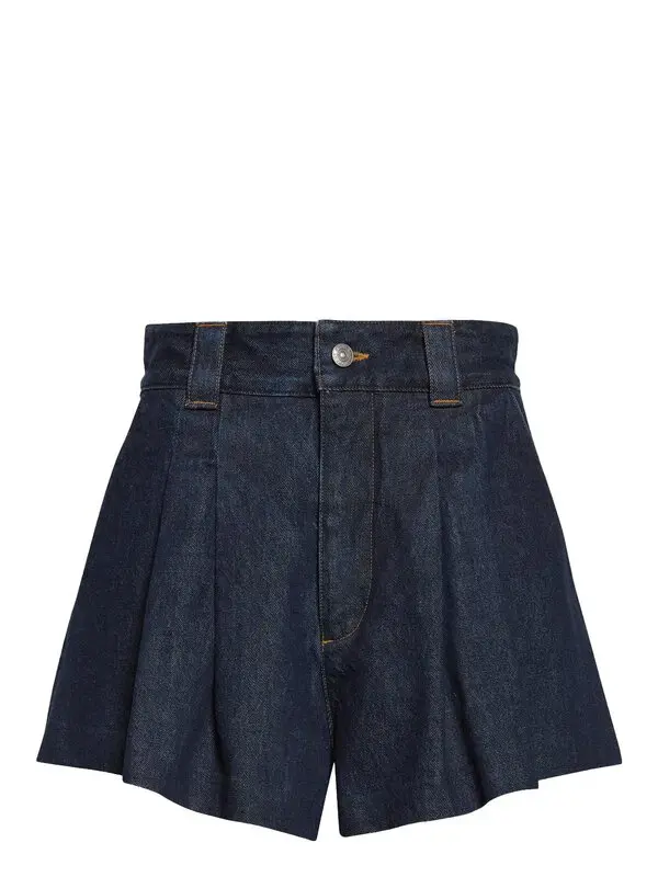 FRAME The Structural Pleated Denim Shorts - Rinse