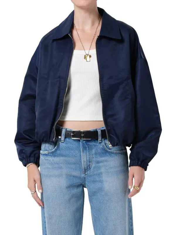 Citizens Of Humanity Bubble Hem Nylon Bomber Jacket - Navy