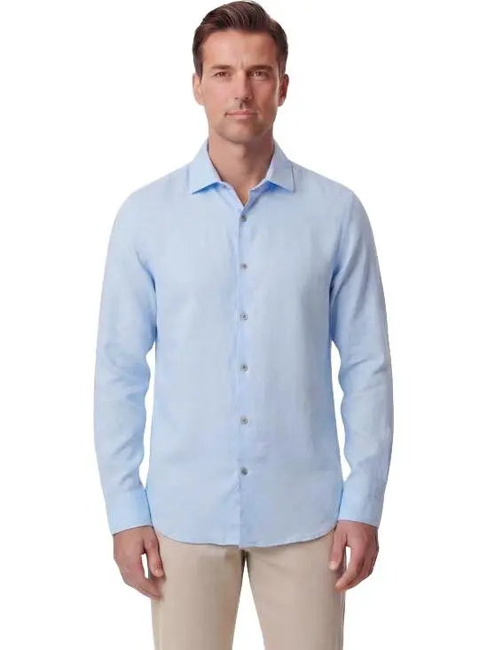 LORDS OF HARLECH Linen Long Sleeve Shirt - Sky