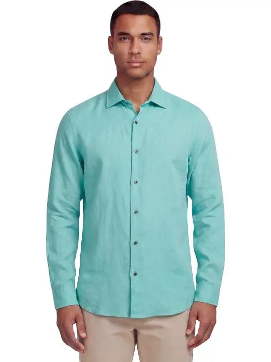 LORDS OF HARLECH Linen Long Sleeve Shirt - Spearmint