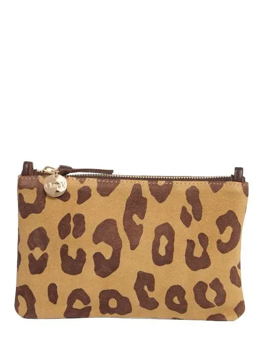 Clare V. Pablo Suede Feline Print Clutch - Lark/brown