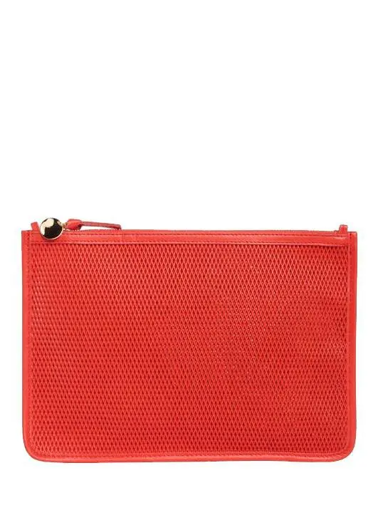 Clare V. Perforated Leather Clutch - Bright Poppy