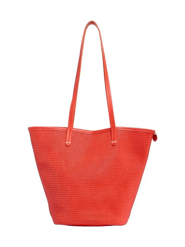 Clare V. Choupette Diamond Perforated Leather Tote - Bright Poppy