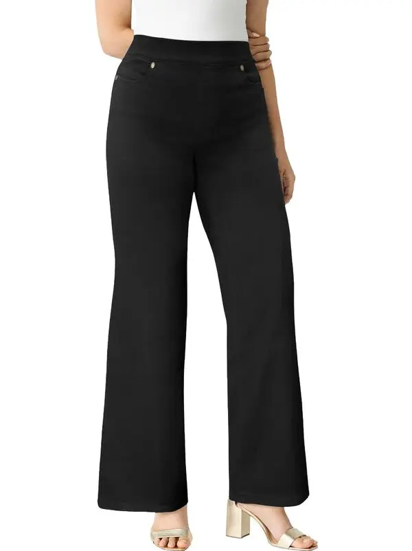 Roaman's 360° Stretch Wide Leg Jean - Black