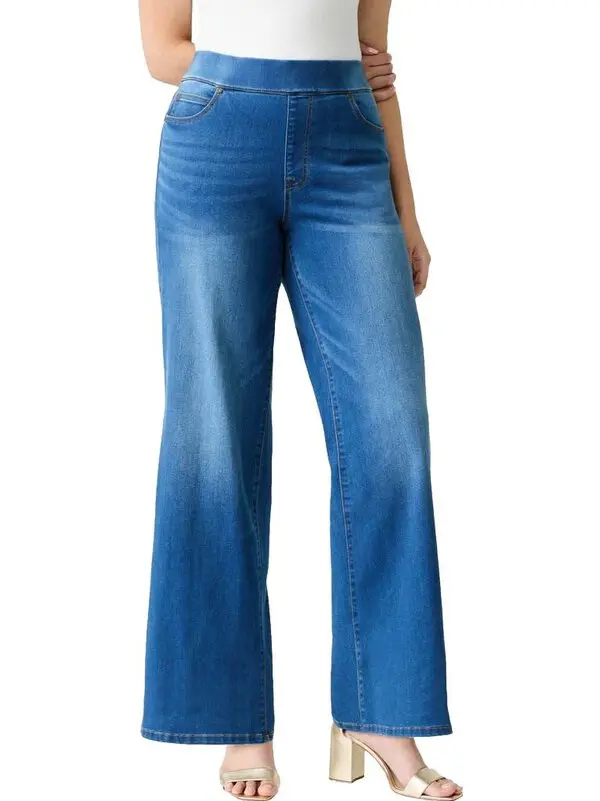 Roaman's 360° Stretch Wide Leg Jean - Medium Stonewash