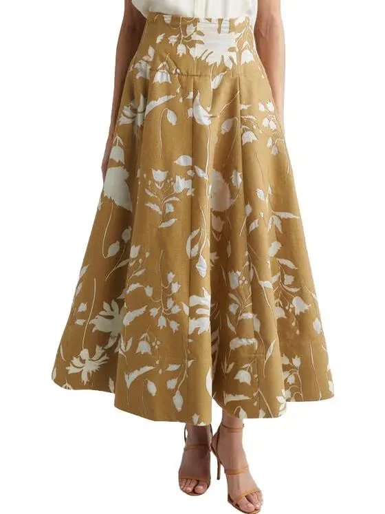 Lela Rose Floral Jacquard Full Skirt - Camel