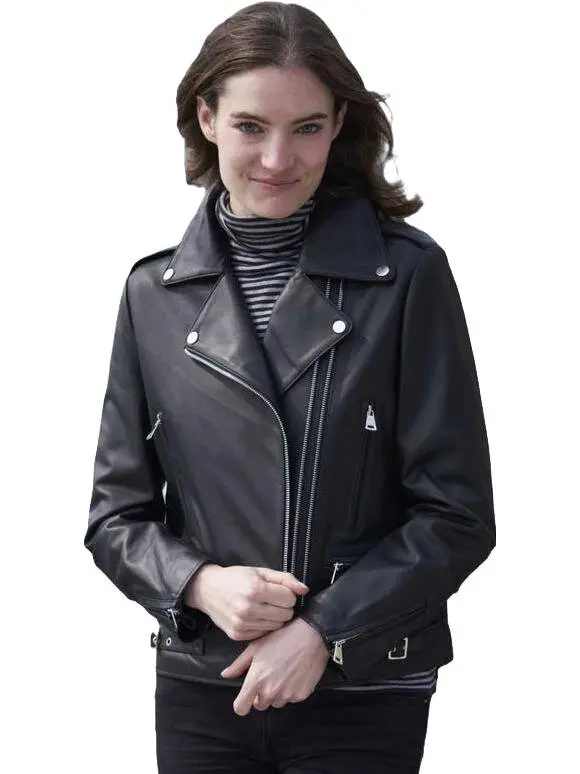 BLUE DUCK Leather Motorcycle Jacket - Black