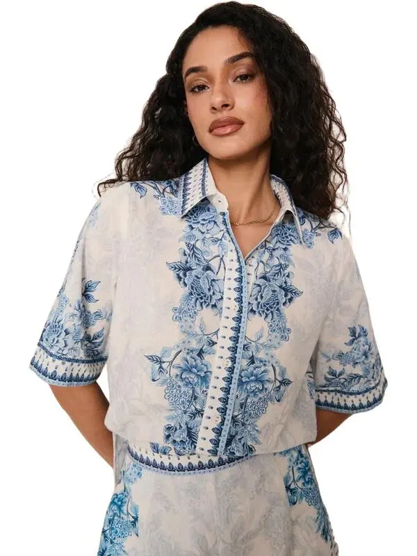 RAISHMA Printed Cotton Shirt - Blue