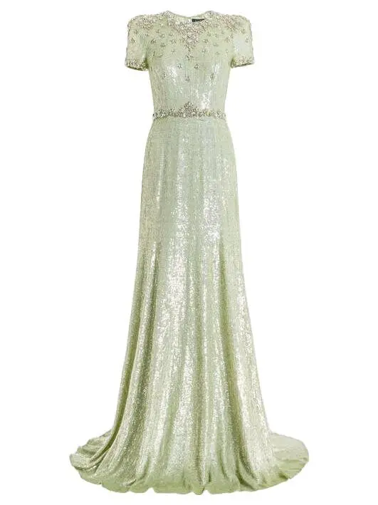 Jenny Packham Lombard Embellished Gown - Marmo Green