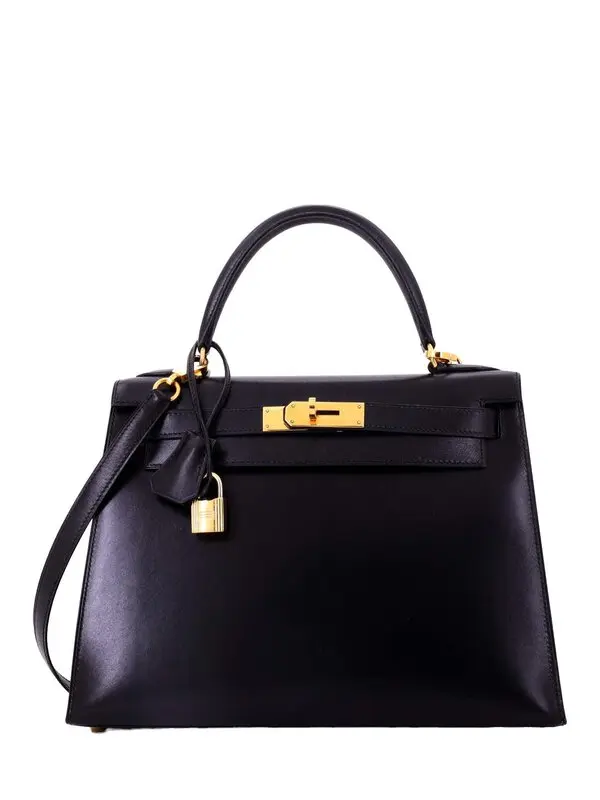 Hermès Kelly Handbag Black Box Calf With Gold Hardware 28 - Noir