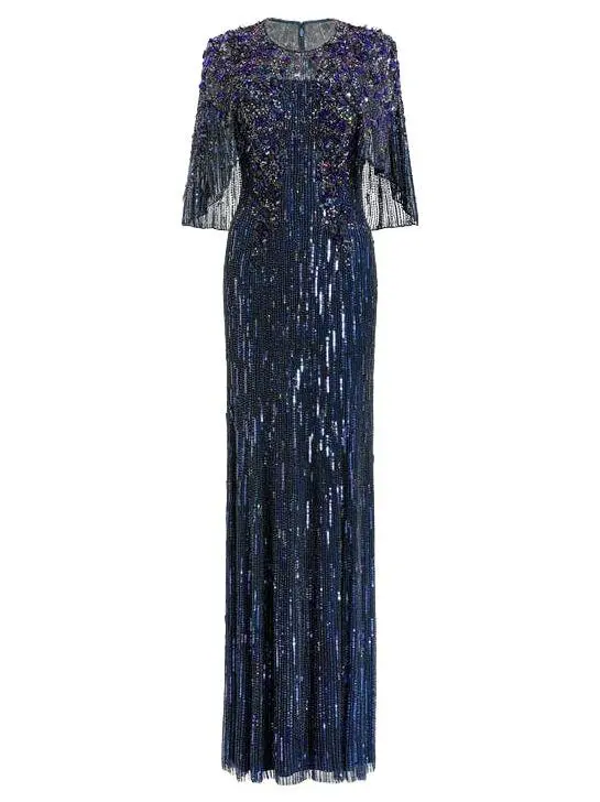 Jenny Packham Astra Sequin-embellished Maxi Gown - Blueberry